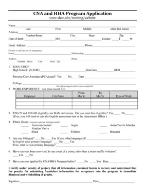 Fillable Online Lss Sbcc CNA And HHA Program Application Lss Sbcc Fax