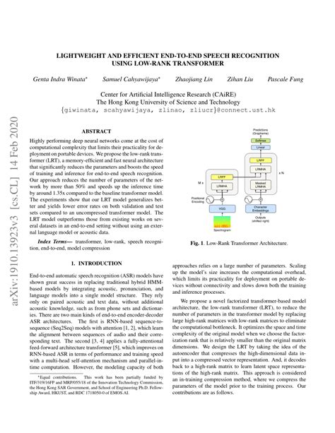 pdf lightweight and efficient end to end speech recognition using low rank transformer
