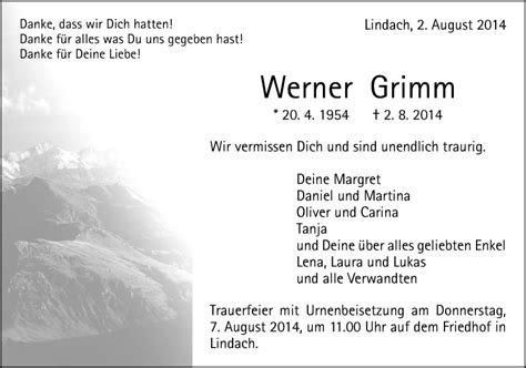 Traueranzeigen Von Werner Grimm OstalbTrauer