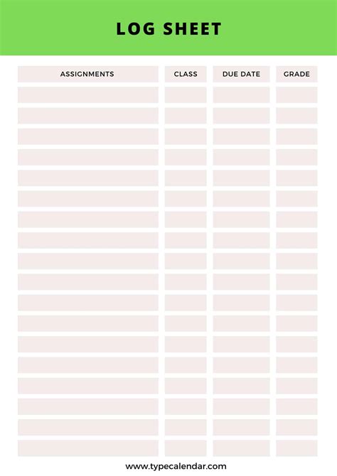 Excel Log Sheet Template
