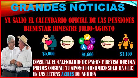 ESTE ES EL CALENDARIO OFICIAL DE PAGOS DE PENSIÓN BIENESTAR JULIO