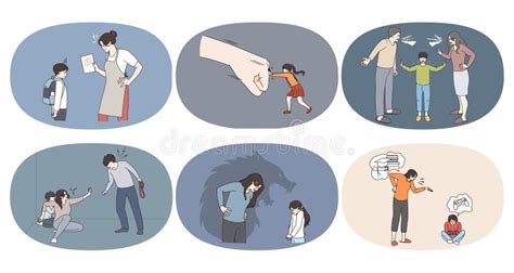 Grupo De Padres Se Sienten Violentos Por Los Niños Pequeños Ilustración