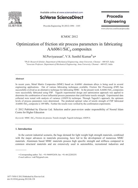 pdf optimization of friction stir process parameters in fabricating aa6061 sicp composites