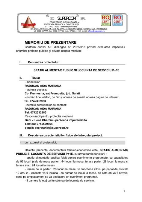 Pdf Memoriu Tehnic Conform Anexa E La Legea Pdfslide Net