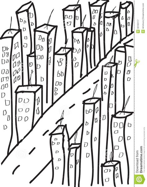 Paisaje Urbano Dibujado a Pulso Ilustración del Vector Ilustración de