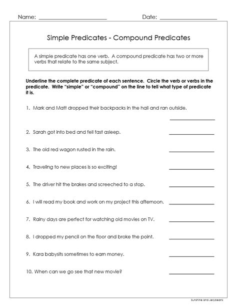 Simple Compound Sentences Subjects And Predicates Grades