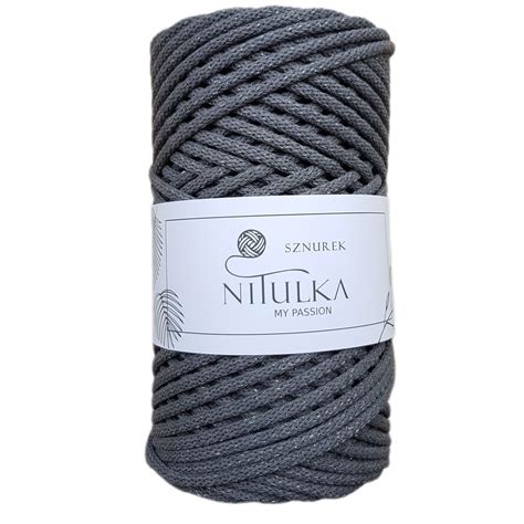 Sznurek bawełniany 5mm 100m STALOWY ze srebrną nitką Nitulka my passion