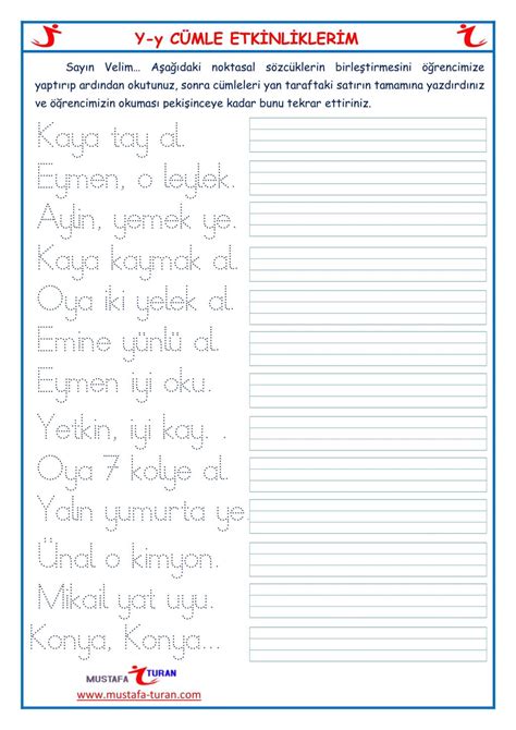 Y y Sesi İlk Okuma Yazma Etkinlikleri