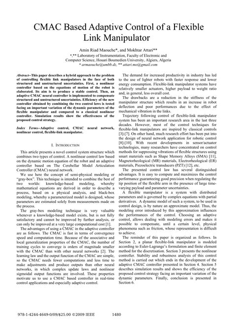 pdf cmac based adaptive control of a flexible link manipulator