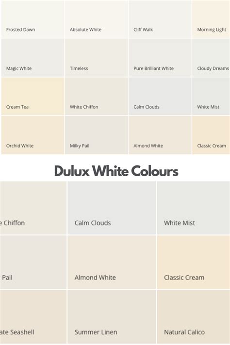 Dulux White Paint Colours White Colour Chart