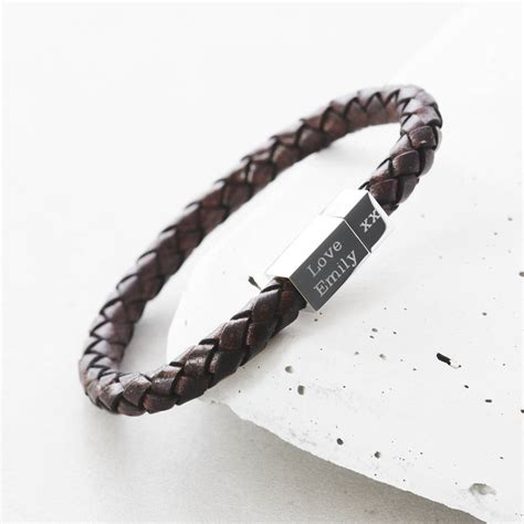 Men S Square Leather Engraved Bracelet By Under The Rose