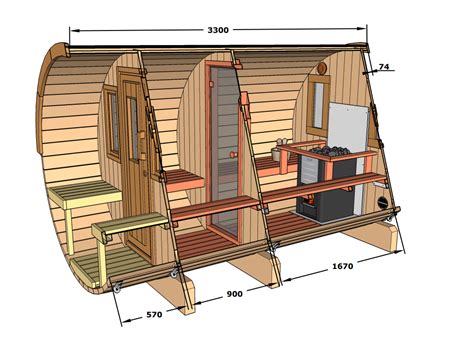 Tynnyrisauna 330 terassilla Ø 200 cm x 330 cm