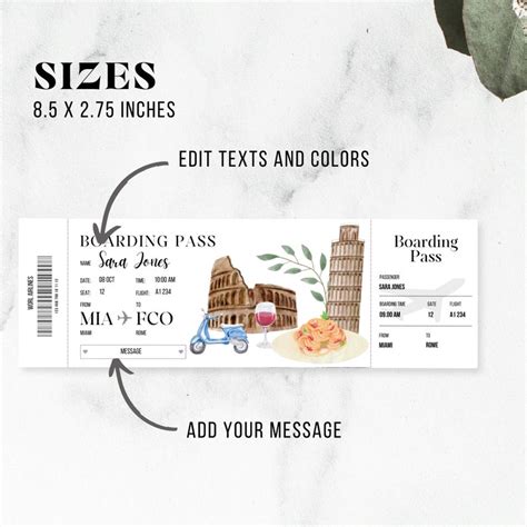Editable Italy Trip Boarding Pass Template Printable Airline Etsy