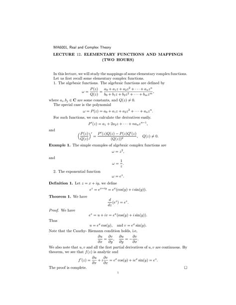 lecture notes 12 real and complex function theory ma6001 real and complex theory lecture 12