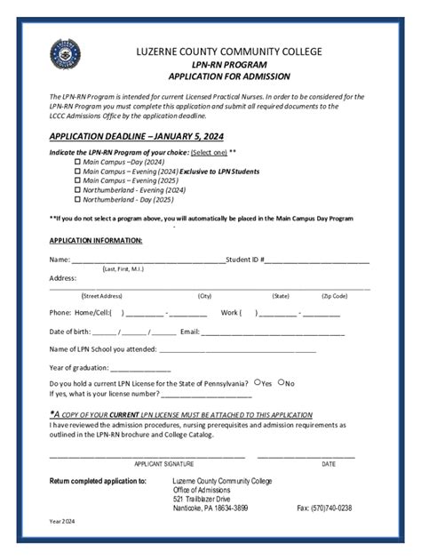 Fillable Online Lpn Rn Program Application For Admission Fax Email
