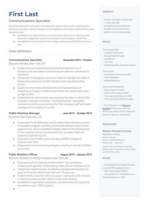 Communications Specialist Resume Examples For 2024 Resume Worded