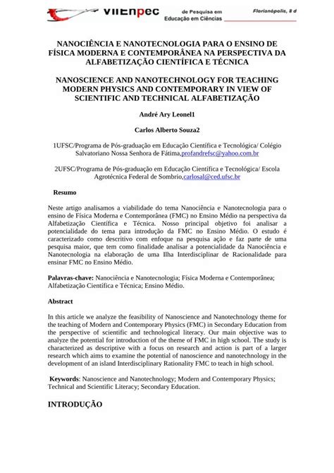 PDF NANOCIÊNCIA E NANOTECNOLOGIA PARA O ENSINO DE FÍSICA MODERNA
