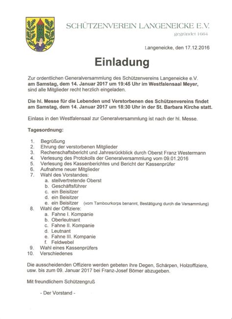 Einladung zur Generalversammlung des Schützenvereins am Samstag den 14