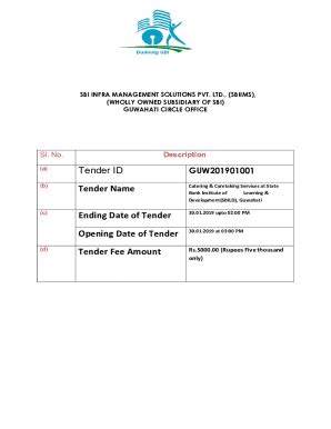 Fillable Online Tender ID GUW201901001 Sbi Co In Fax Email Print