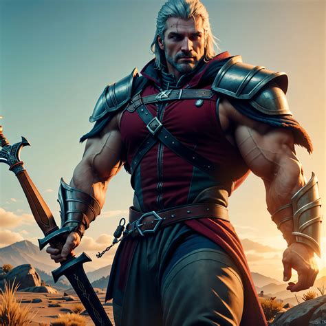 A Man In Armor Holding A Sword In A Desert SeaArt AI