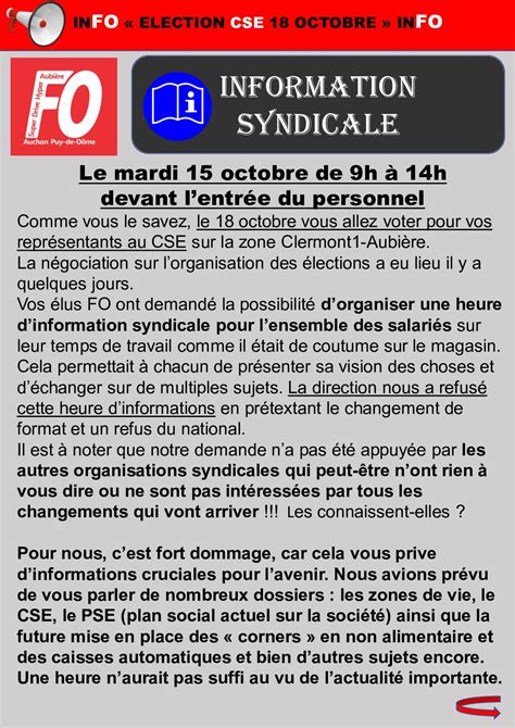 Calam O R Union Information Election Cse Fo Auchan