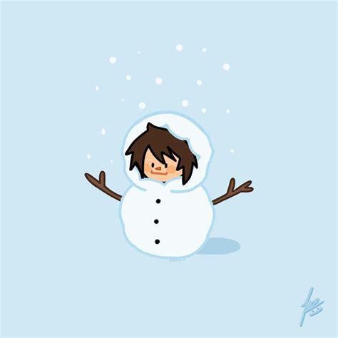 A Snowman With His Eyes Closed And Hands In The Air Standing Next To A