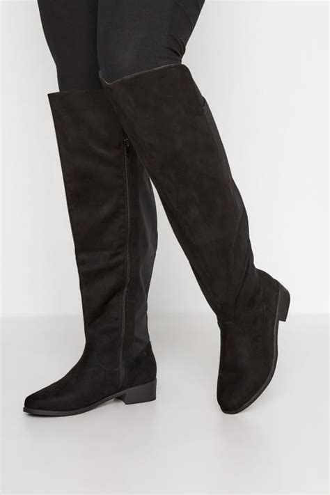 Black Faux Leather Lace Up Knee High Boots In Wide E Fit And Extra Wide Eee Fit Yours Clothing