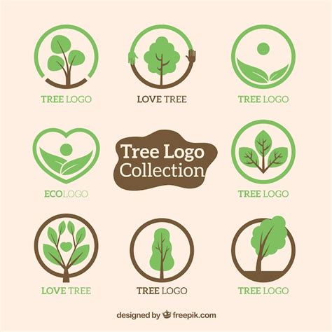 Colección de logo de árbol en estilo plano Vector Premium