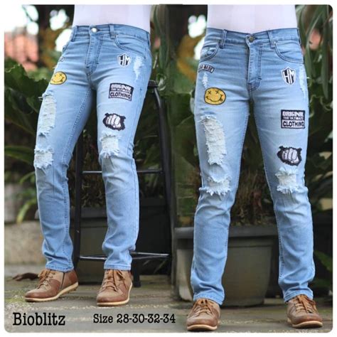 Jual Celana Jeans Pria Sobek Tambal Jumbo Celana Jeans Panjang Pria