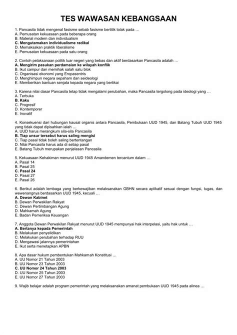 PDF Kumpulan Soal Tes Wawasan Kebangsaan TWK DOKUMEN TIPS