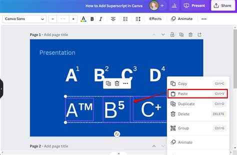 can you do superscript in canva