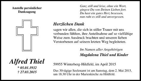 Traueranzeigen Von Alfred Thiel Trauer In NRW De