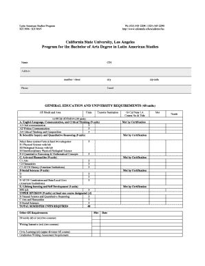 Fillable Online Calstatela LAS BA Worksheet Semester Calstatela Fax