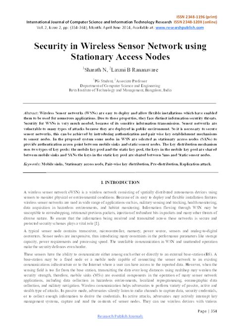 pdf security in wireless sensor network using stationary access nodes manjunatha gd