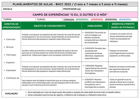 Planejamento Anual BNCC 2022 Atividades Pedagógicas