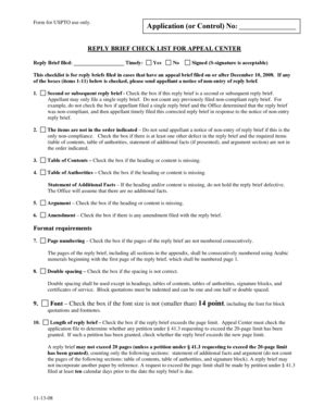 Fillable Online Uspto Reply Brief Review Check List For Appeal Center