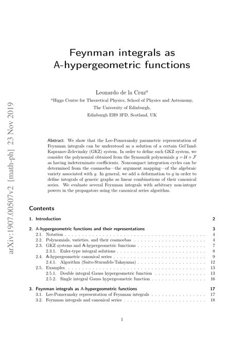 pdf feynman integrals as a hypergeometric functions
