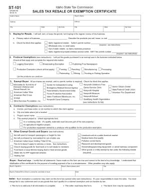 Fillable Online Tax Idaho Form ST 101 Idaho State Tax Commission Fax