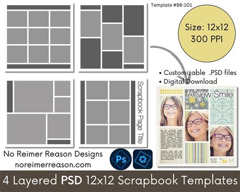 Digital Scrapbook Layout Template Pack For Photoshop No Reimer Reason