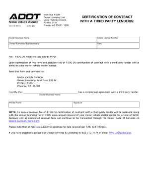 Fillable Online Azdot Mail Drop 552M CERTIFICATION OF CONTRACT WITH A