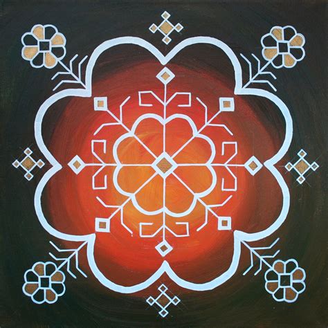 Traditional Latvian Folk Symbols On Dark Red Acrylic On Canvas