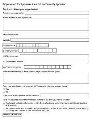 Fillable Online Application For Approval As A Full Community Sponsor
