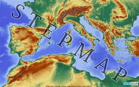 StepMap Süden Europas Landkarte für Mittelmeer