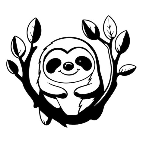 Lindo perezoso de dibujos animados sentado en una rama de un árbol