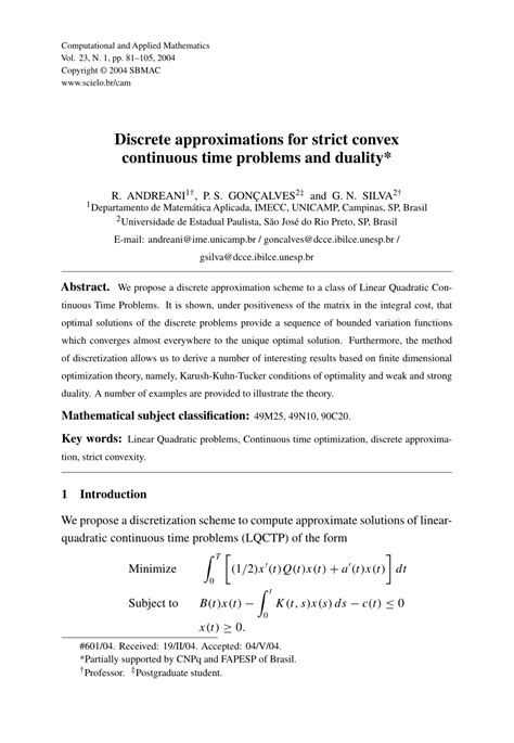 pdf discrete approximations for strict convex continuous time problems and duality