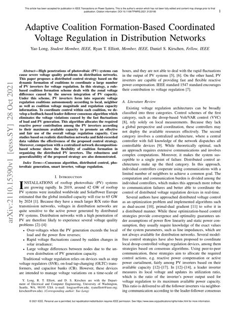 pdf adaptive coalition formation based coordinated voltage regulation in distribution networks