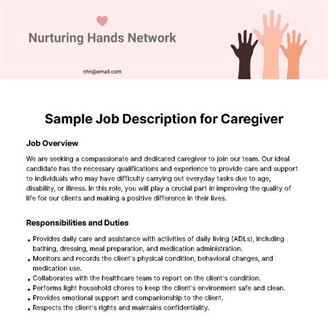 Free Sample Job Description For Caregiver Template Edit Online