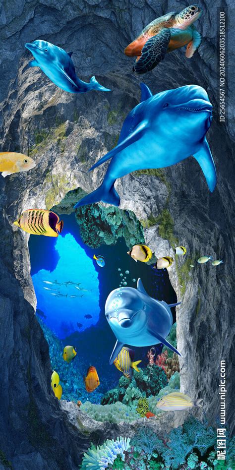 深海海底海豚美景玄关设计图 室内设计 环境设计 设计图库 昵图网