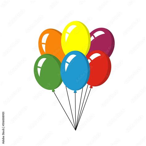 Ballon In Cartoon Style Flat Icon For Selebrate And Carnival Bunch Of