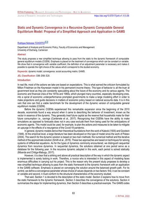 pdf static and dynamic convergence in a recursive dynamic computable general equilibrium model